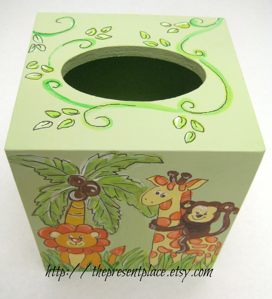 Hand Painted,tissue Box,jungle Decor,monkey,lion,giraffe,safari Animal ...