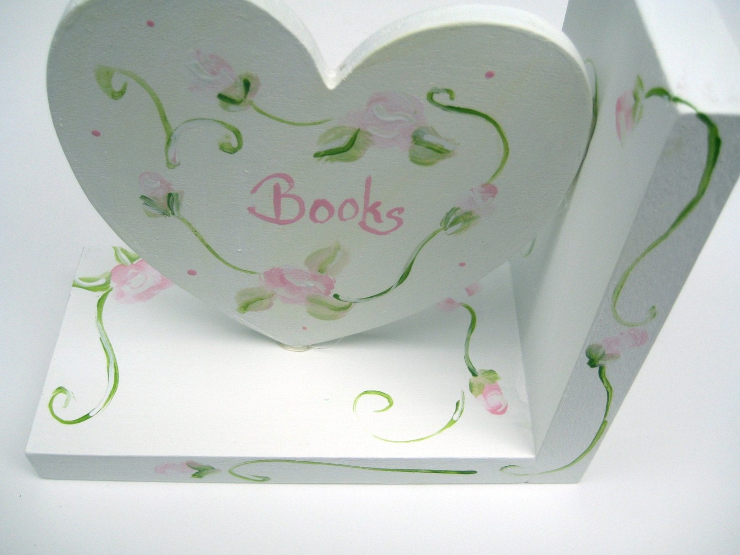 White Heart Bookends With Pink Roses Romantic Rosesgirls | Etsy
