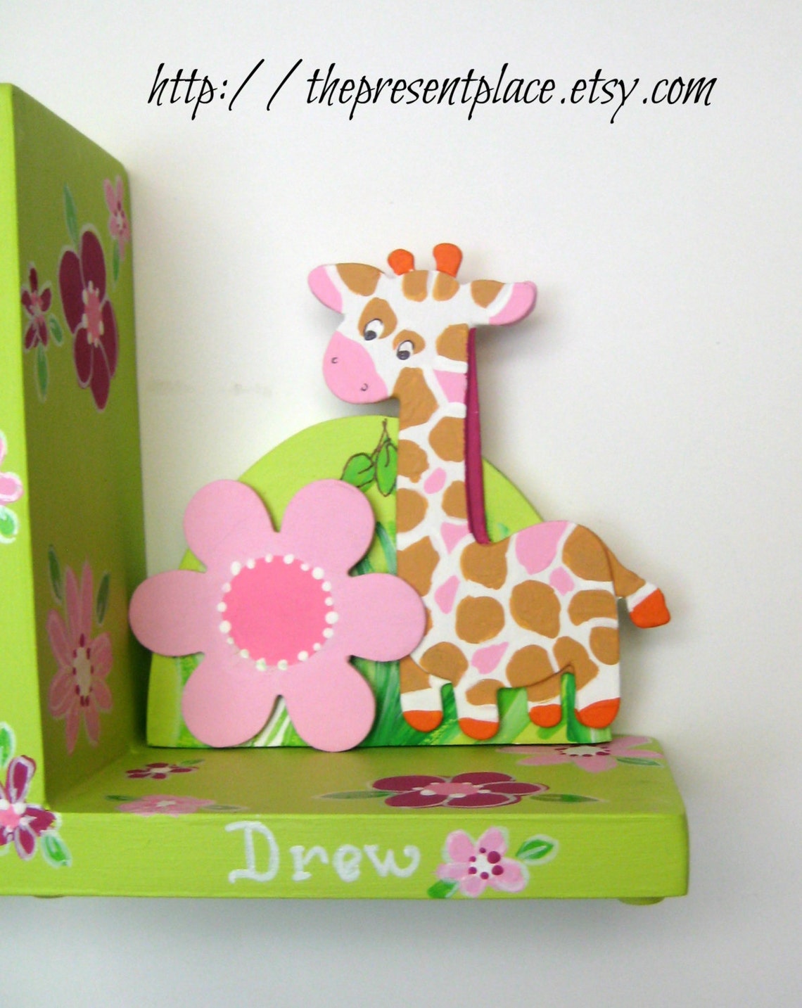 Girly Monkey and Giraffe Bookends With Pink Flowers - Etsy