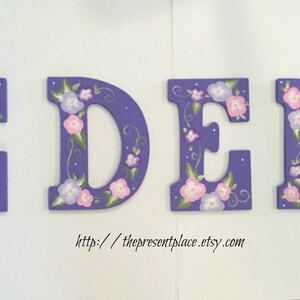 Purple Wooden Letters With Pastel Flowers - Etsy