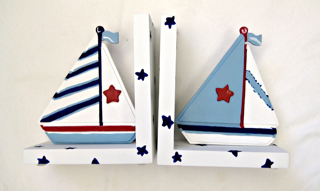 Sail Boat Bookends,nautical Theme,kids Bookends,boys Bookends,childrens ...
