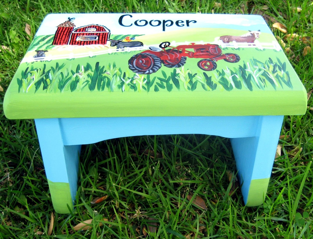 Personalized Farm Step Stool: Hand-painted Barn, Tractor, Pony - Etsy