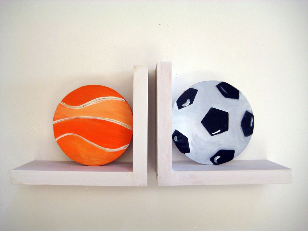 Hand Painted Sports Themed Bookends,sports Bookends,basketball,soccer ...