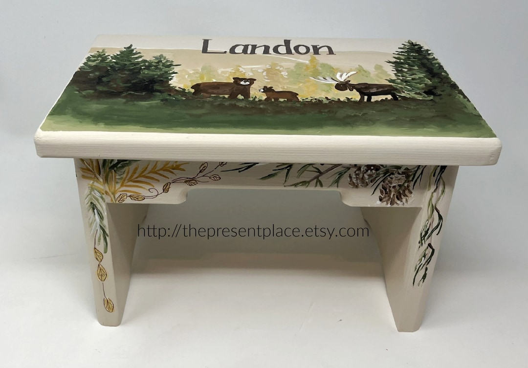 Personalized Woodland Step Stool, With Trees, Bears and Moose - Etsy