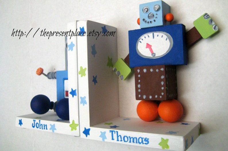 Personalized Wooden Robot Bookends - Etsy
