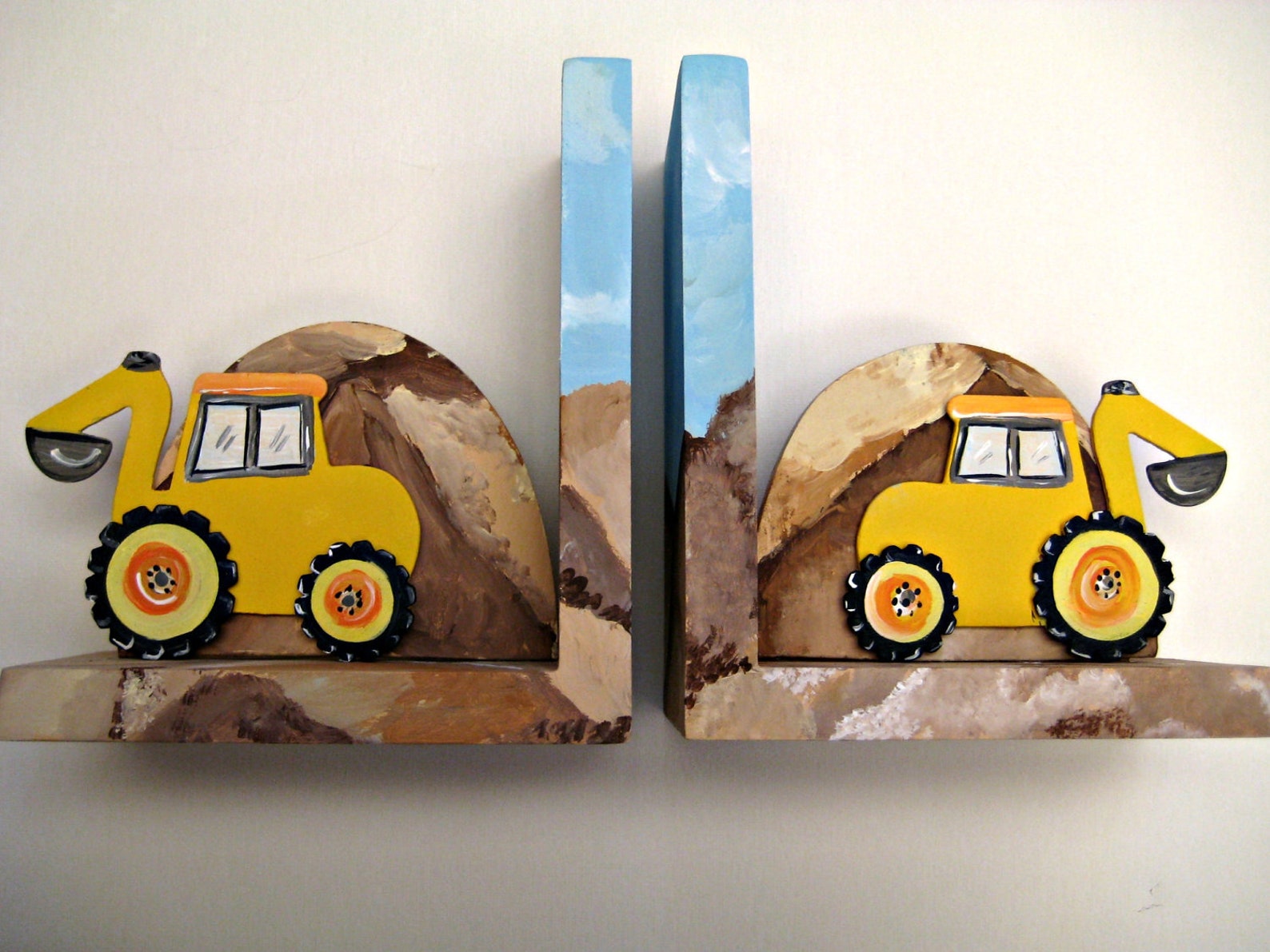 Yellow Backhoe Book Endsconstruction Bookendspersonalized - Etsy