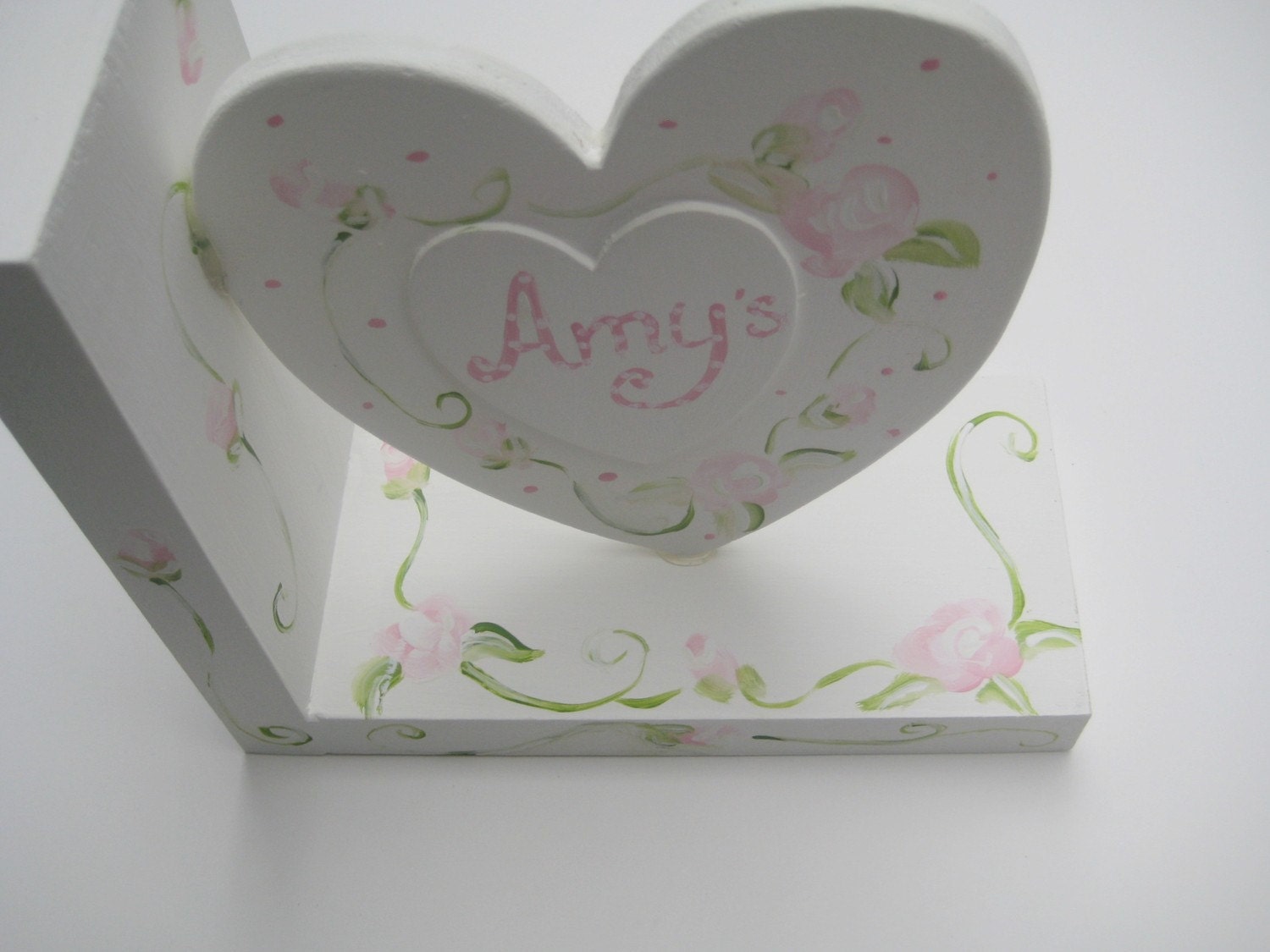 White Heart Bookends With Pink Roses Romantic Rosesgirls | Etsy