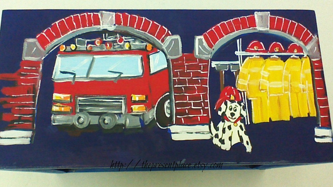 Large Personalizedfireman Boxfire Truck Keepsake Boxfire | Etsy