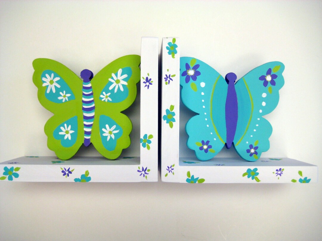 Personalized Butterfly Bookends in Purple,turquoise and Lime Green - Etsy