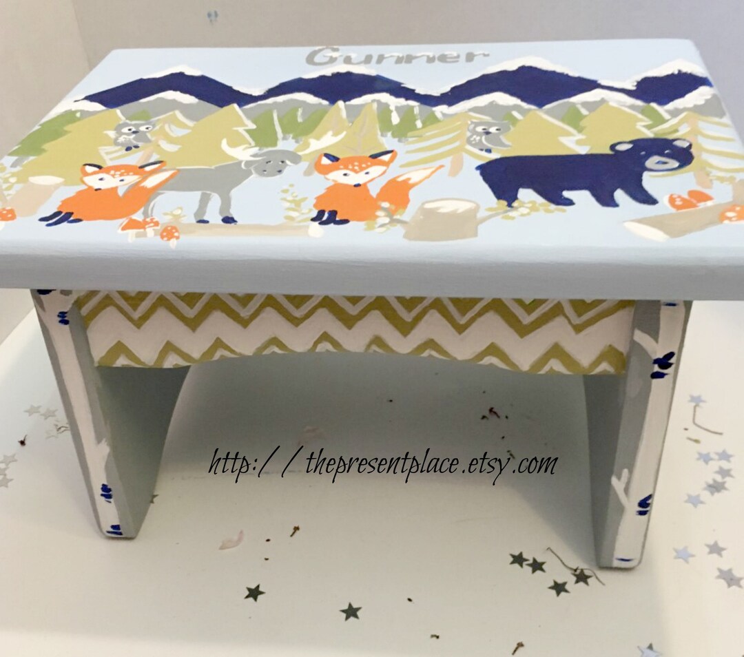 Personalized Woodland Step Stool,with Fox,moose,owls and Bear. - Etsy