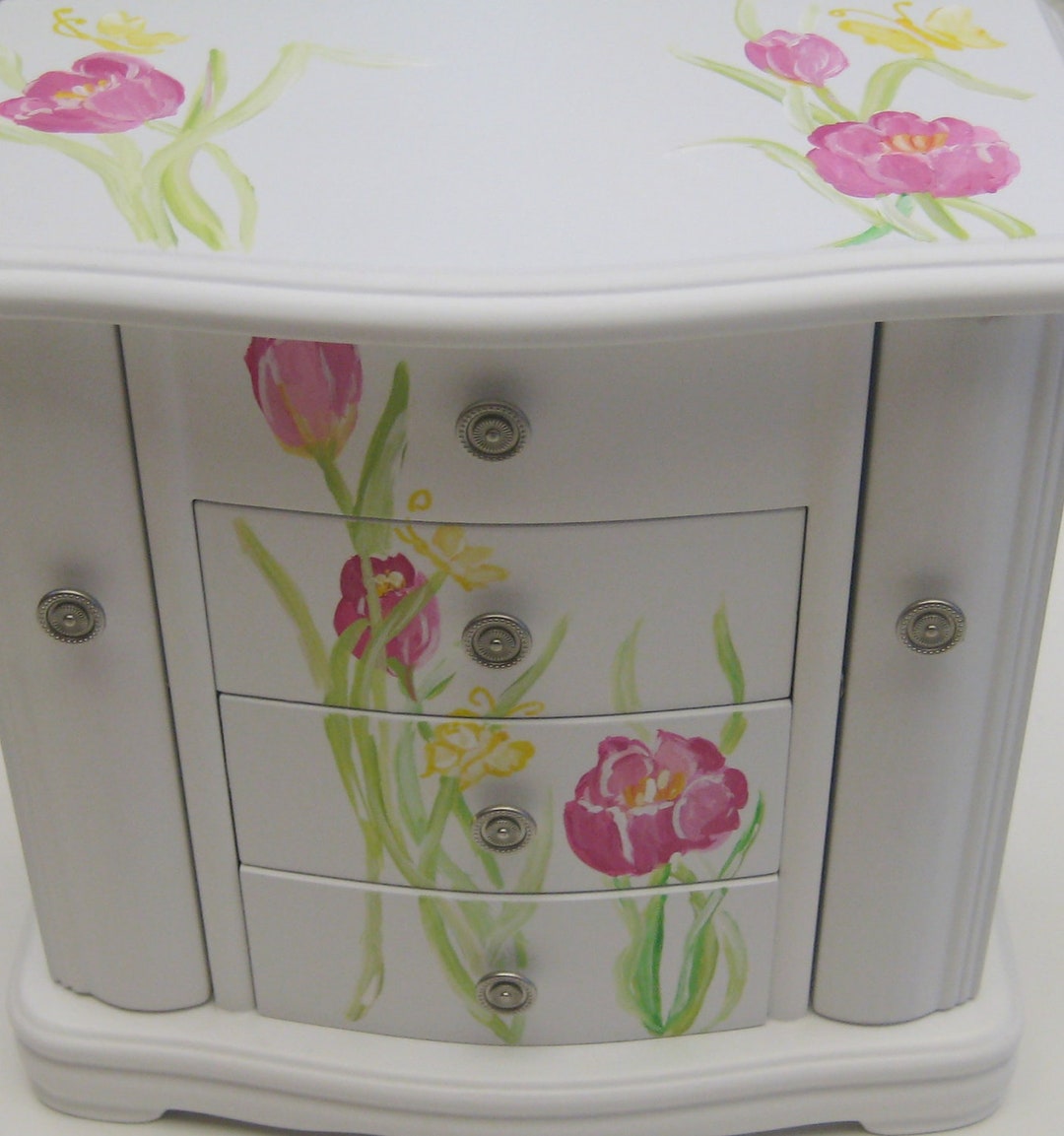 Personalized Large White Hanging Jewelry Box With Two Doors and Drawers ...