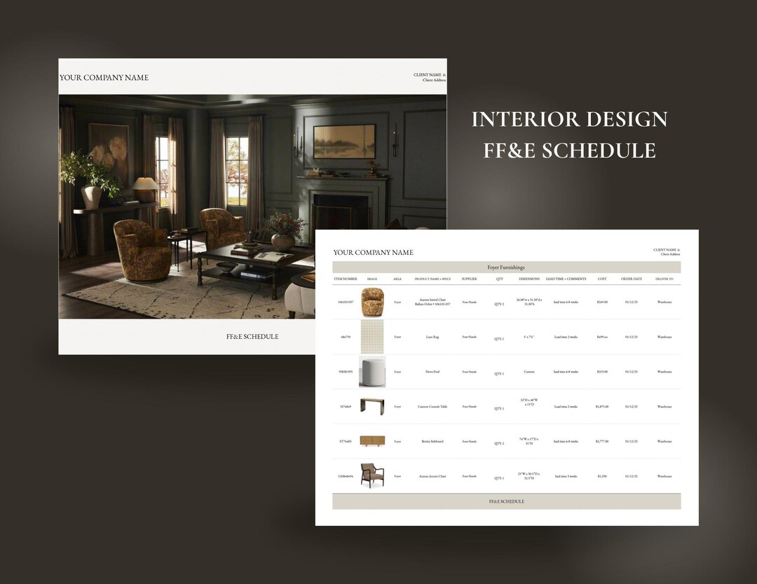 FF&E Schedule | Interior Design Furniture | FFE Schedule Template - Etsy