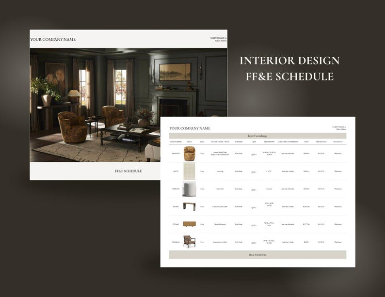 FF&E Schedule | Interior Design Furniture | FFE Schedule Template - Etsy