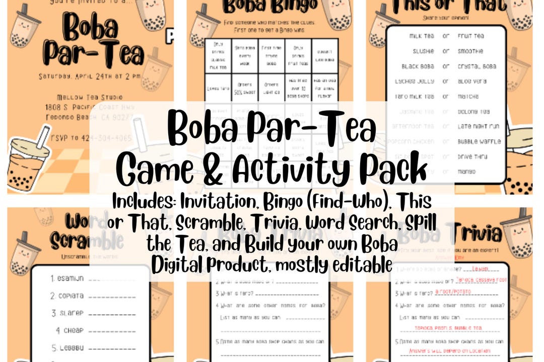 EDITABLE Boba Par-tea Party Activity Pack - Etsy