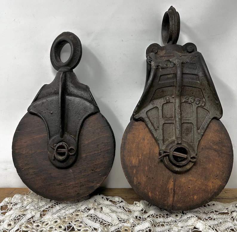Antique Double Pulley Wood & Cast Iron Rustic Farmhouse Decor Antique ...