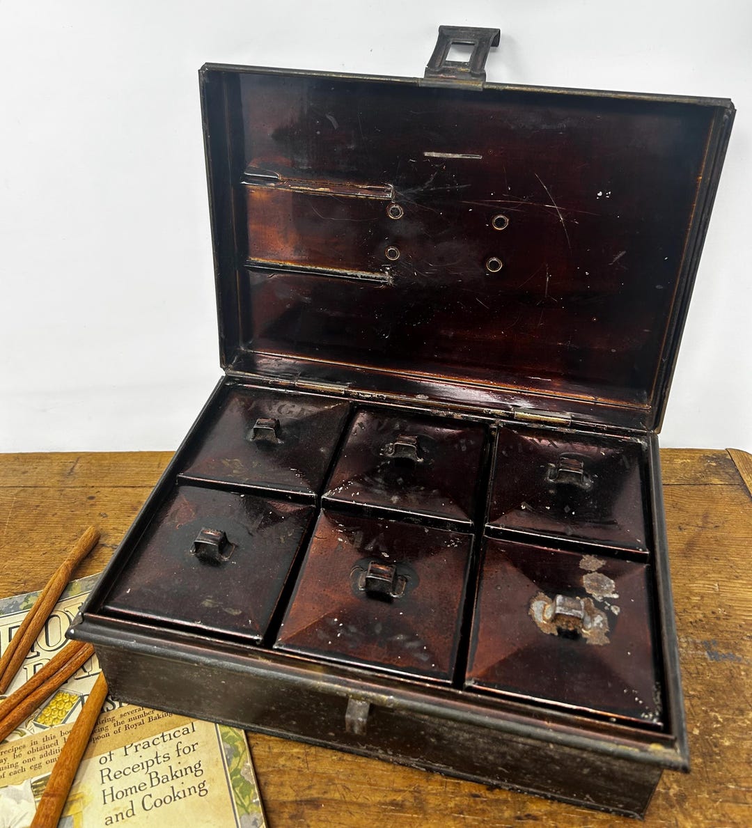 Antique Tin Kreamer Spice Box | Vintage Kreamer Ware Metal Spice Box ...