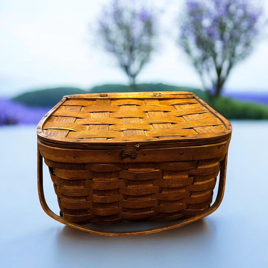 Vintage 1940s Splint Oak Double Pie Basket: Antique Farmhouse Decor - Etsy