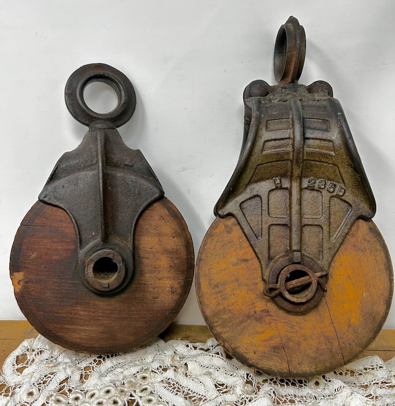 Antique Double Pulley Wood & Cast Iron Rustic Farmhouse Decor Antique ...