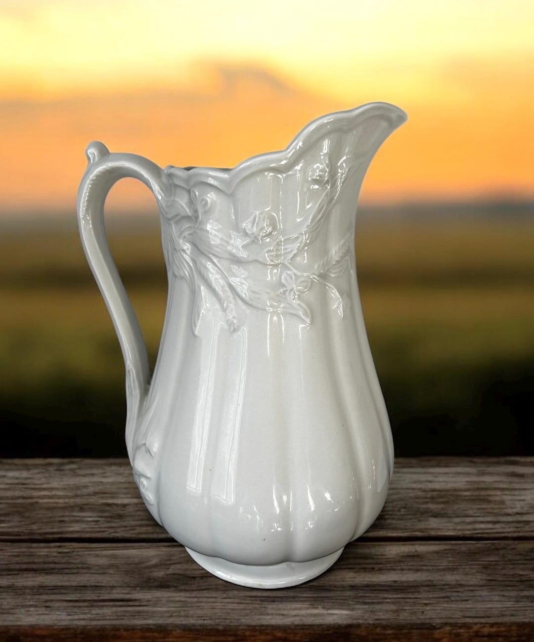Antique White Ironstone Pitcher: Wheat Pattern, 12" Farmhouse Ewer - Etsy