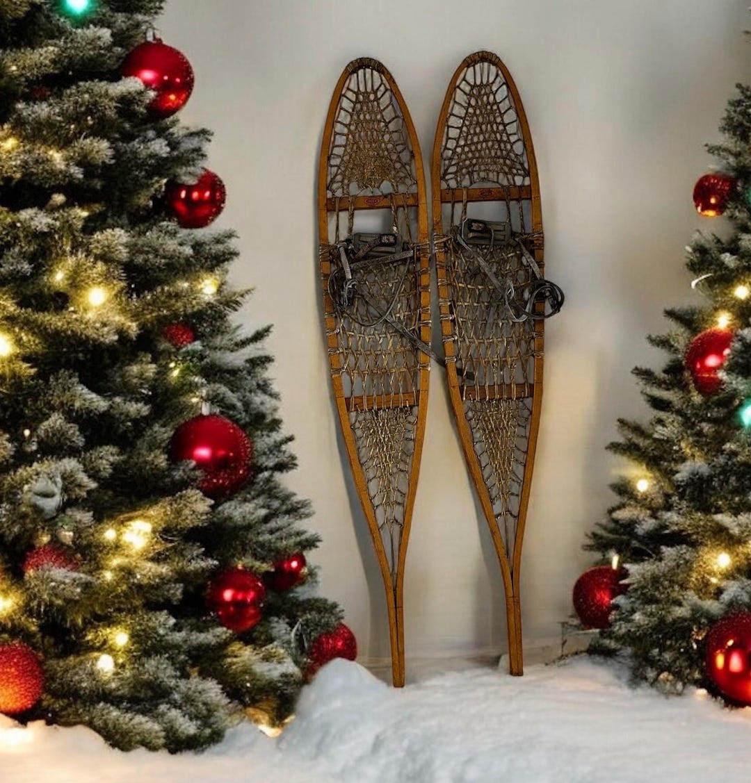 Antique Faber Wooden Snowshoes | Decorative Primitive Wooden Snowshoe ...
