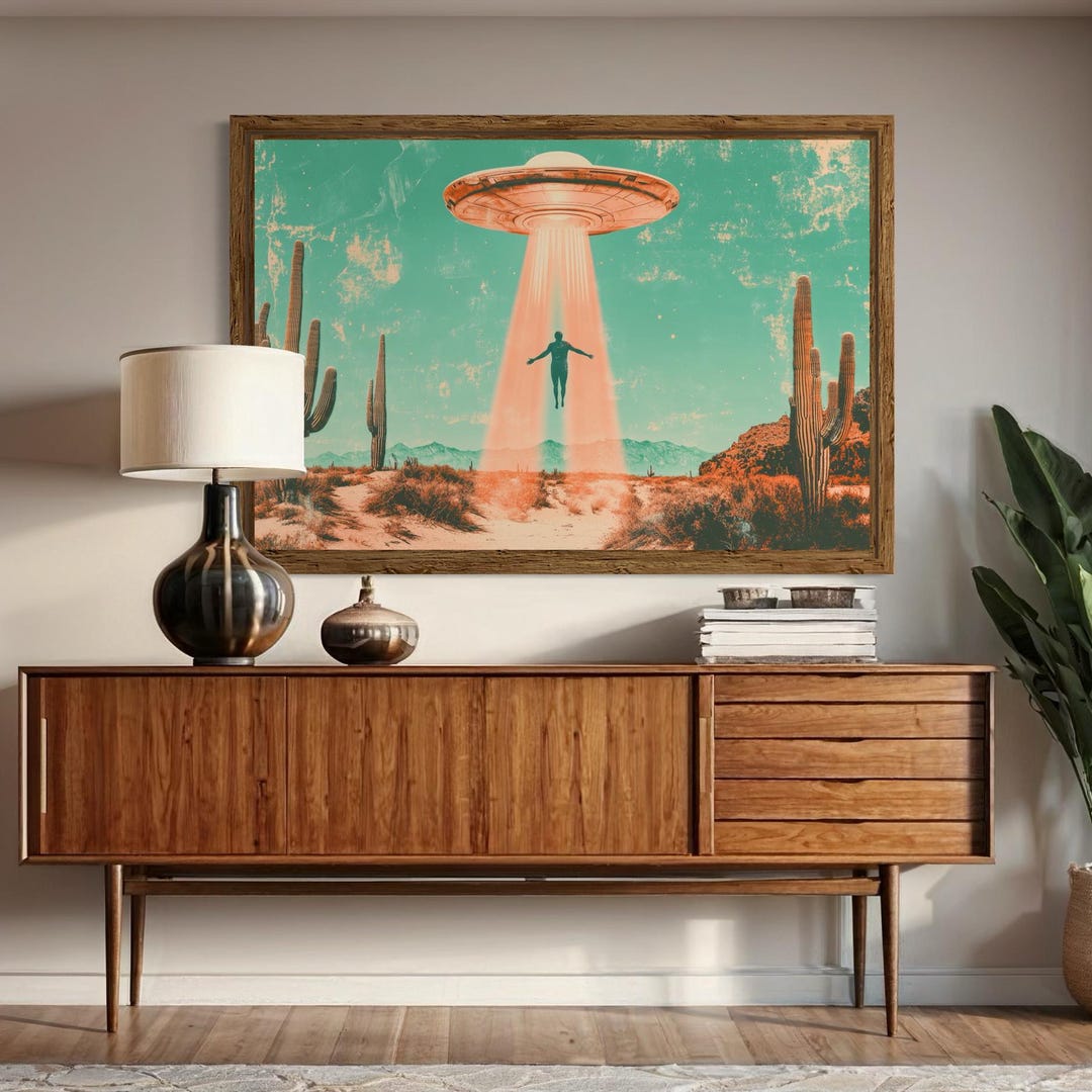 Retro Flying Saucer Abduction Poster - Vintage UFO Art Print - Etsy