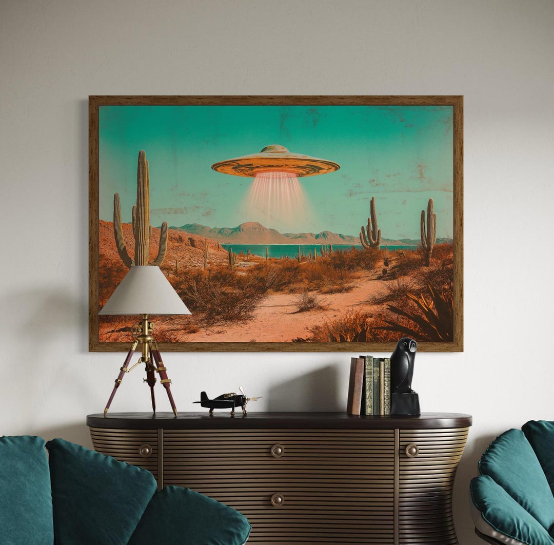 Premium Matte Poster - Retro Flying Saucer Poster - Vintage Desert ...