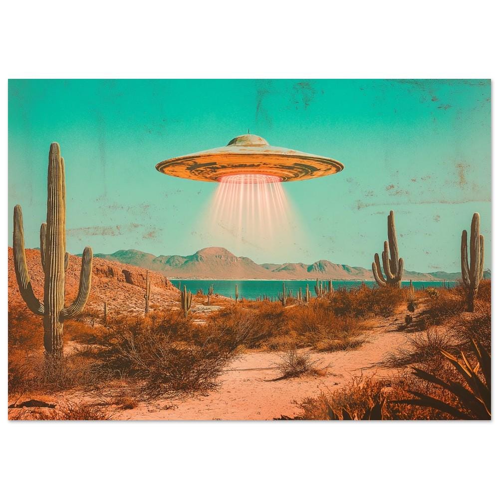 Retro Flying Saucer Art Print: Desert Beach Sci-fi Poster - Etsy