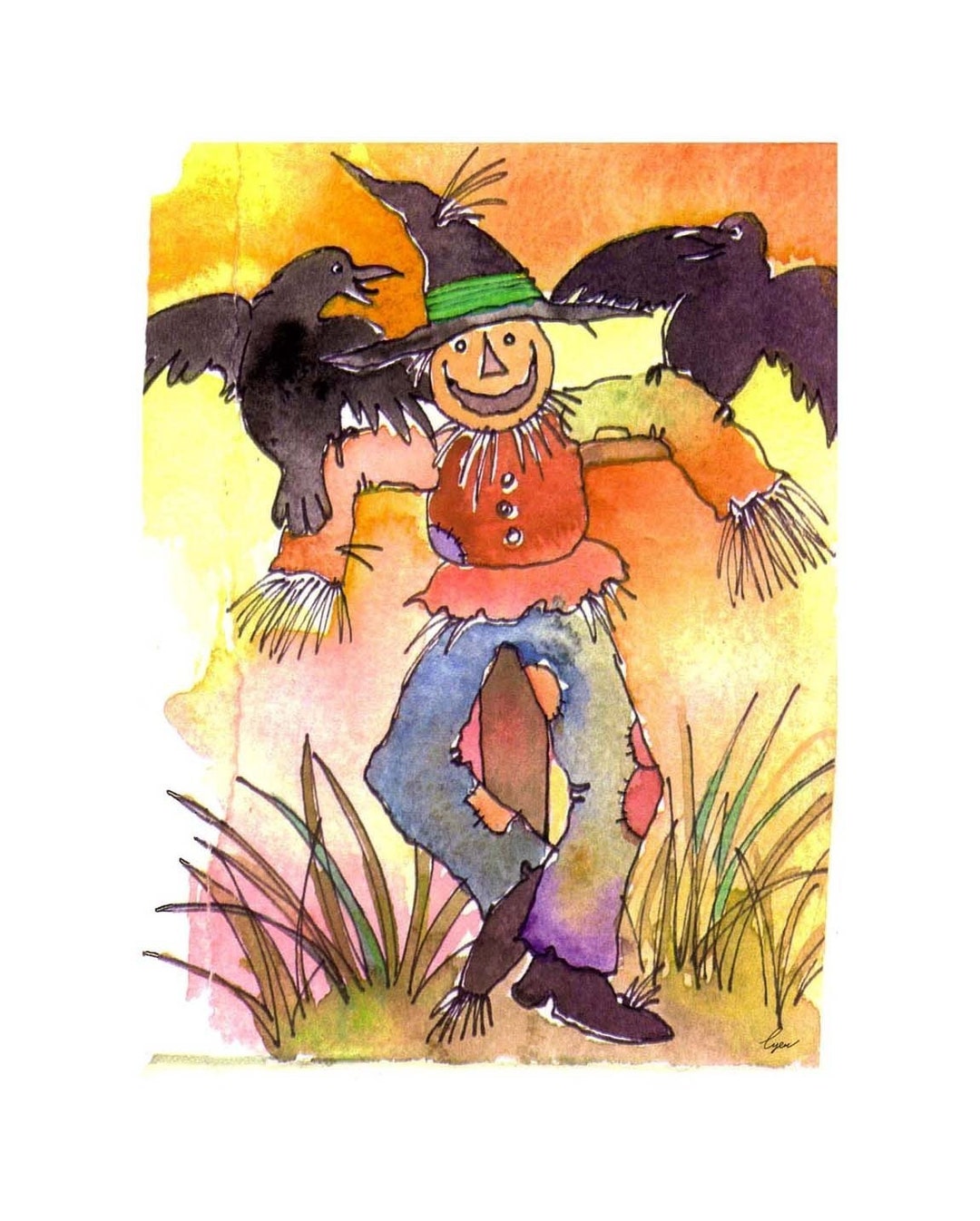 Card for Fall Autumn Halloween Card Scarecrow Card, Scarecrow Art ...