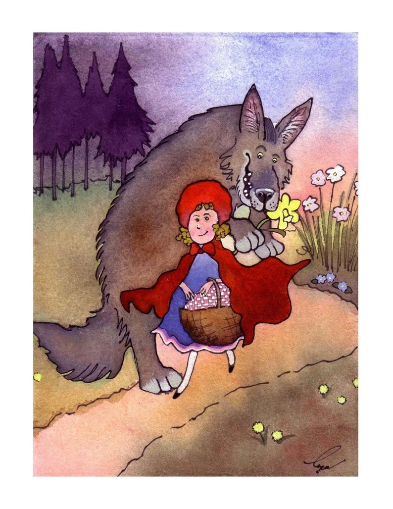 Little Red Riding Hood Greeting Card Art Card | Etsy