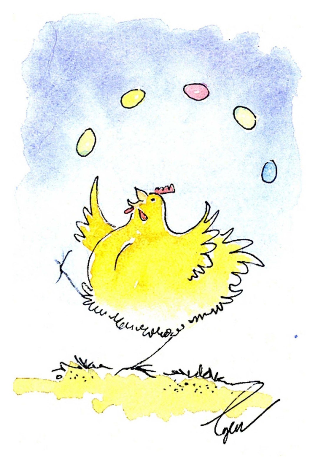 Funny Easter Card, Funny Chicken Easter Greeting Card, Watercolor ...