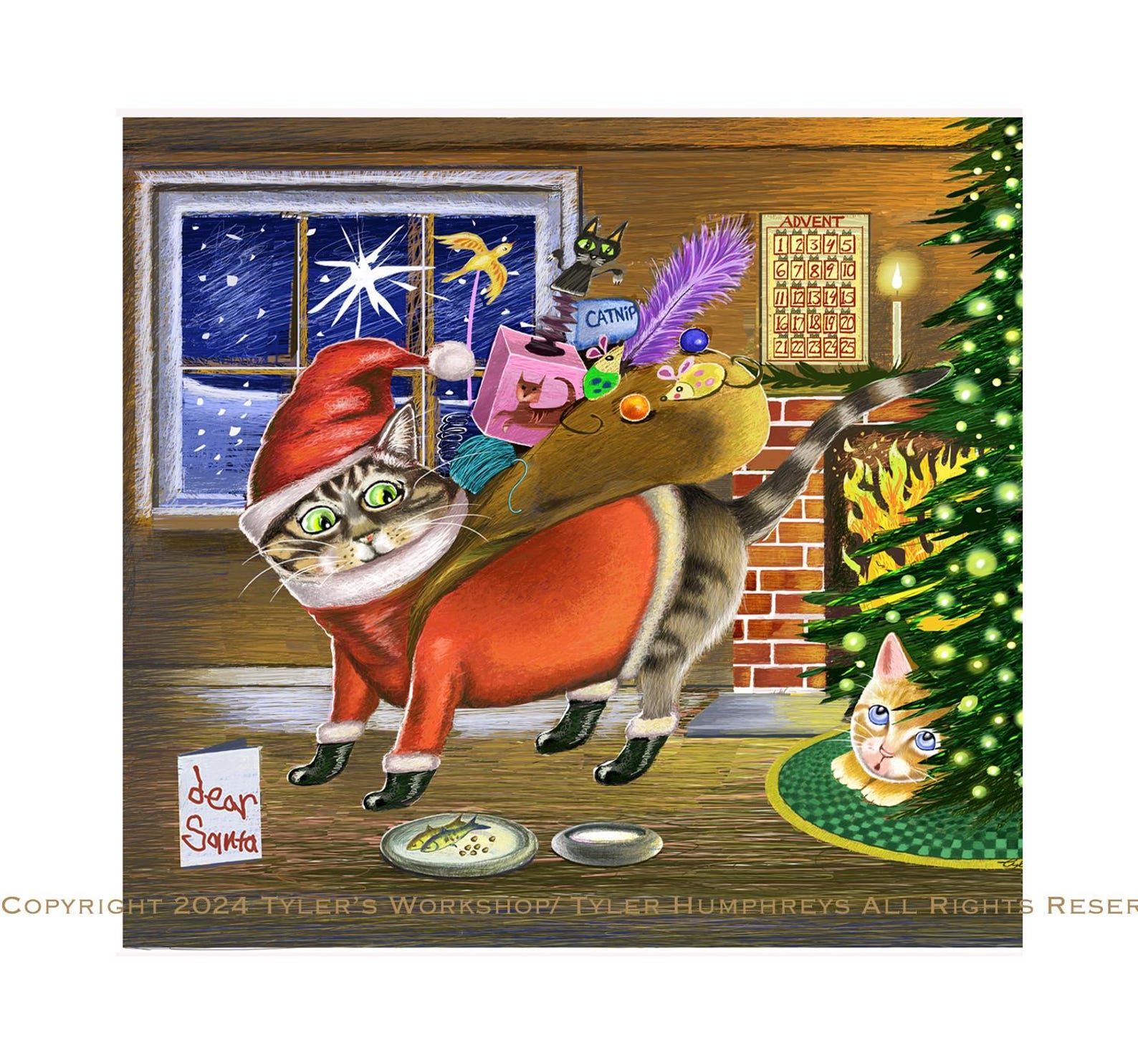 Santa Cat Christmas Card: Funny Kitten Holiday Greeting - Etsy