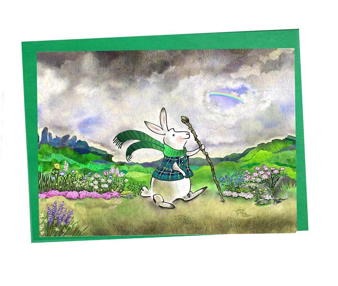 Irish Bunny St Patricks Day Card: Watercolor Countryside Art - Etsy