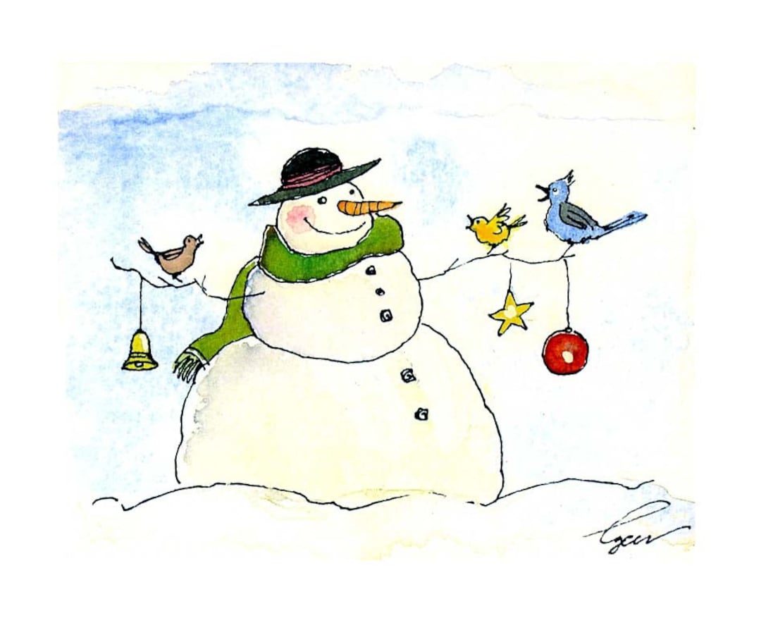 Snowman Christmas Greeting Card - Snowman Art - Winter Snowman ...