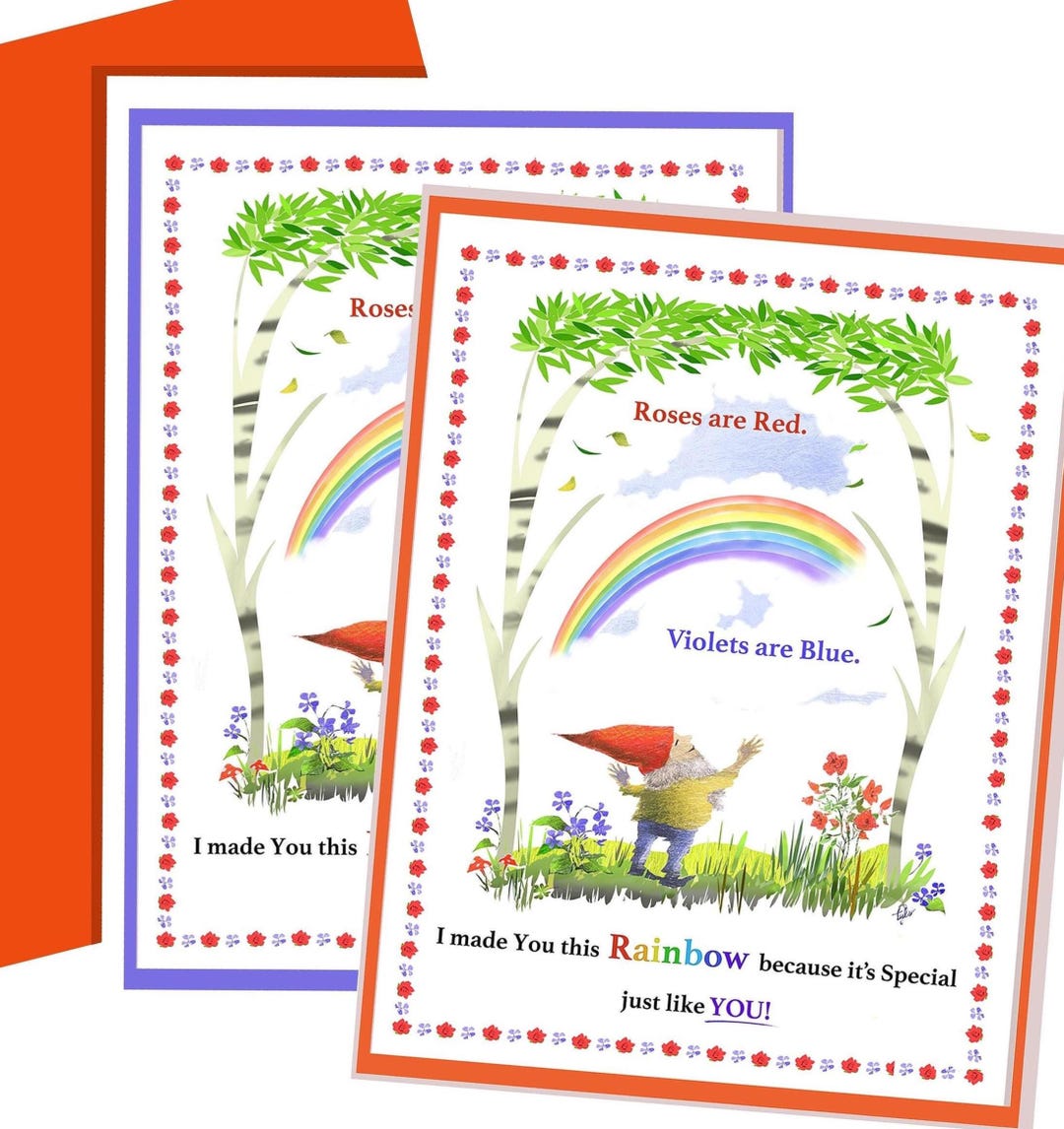 Rainbow Gnome Encouragement Card - Whimsical Fairytale Forest Greeting ...