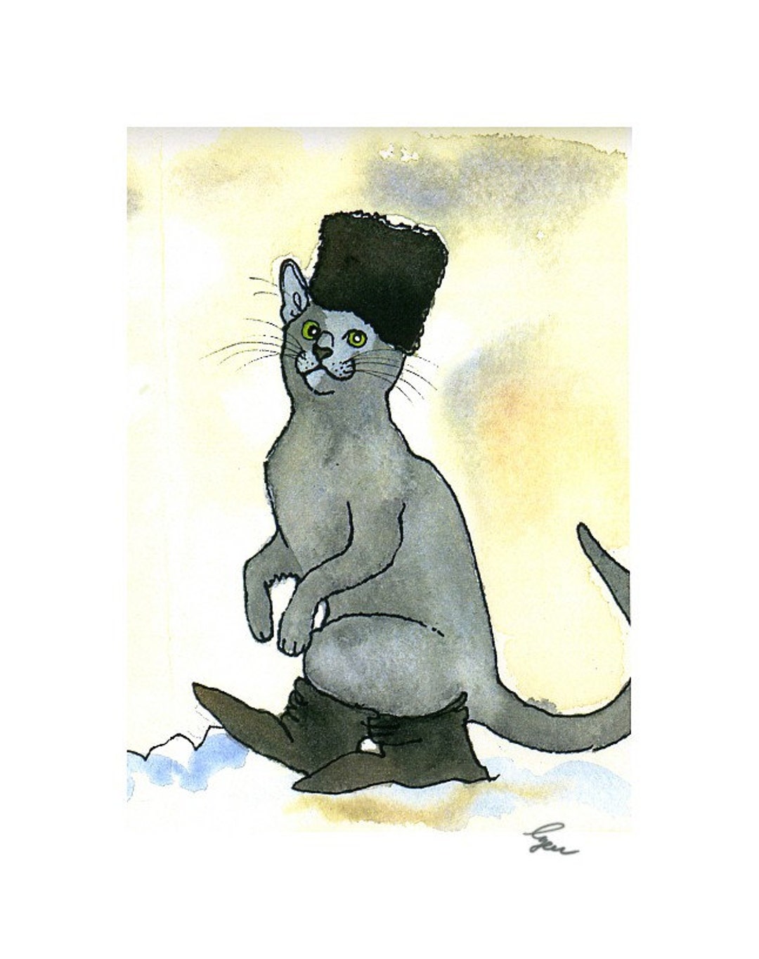Funny Cat Greeting Card - Russian Blue Cat - Grey Cat Watercolor ...