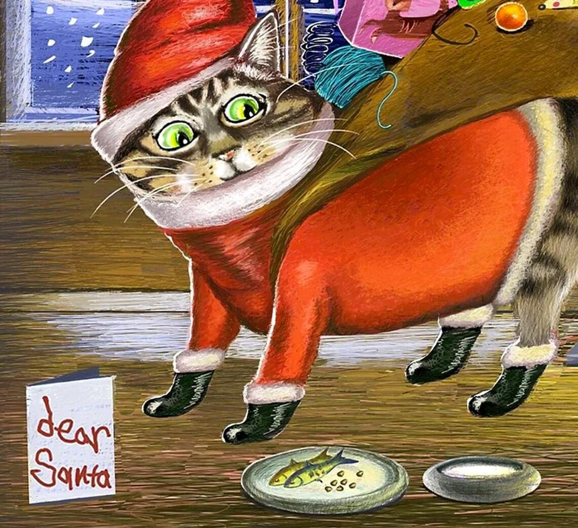 Santa Cat Christmas Card: Funny Kitten Holiday Greeting - Etsy