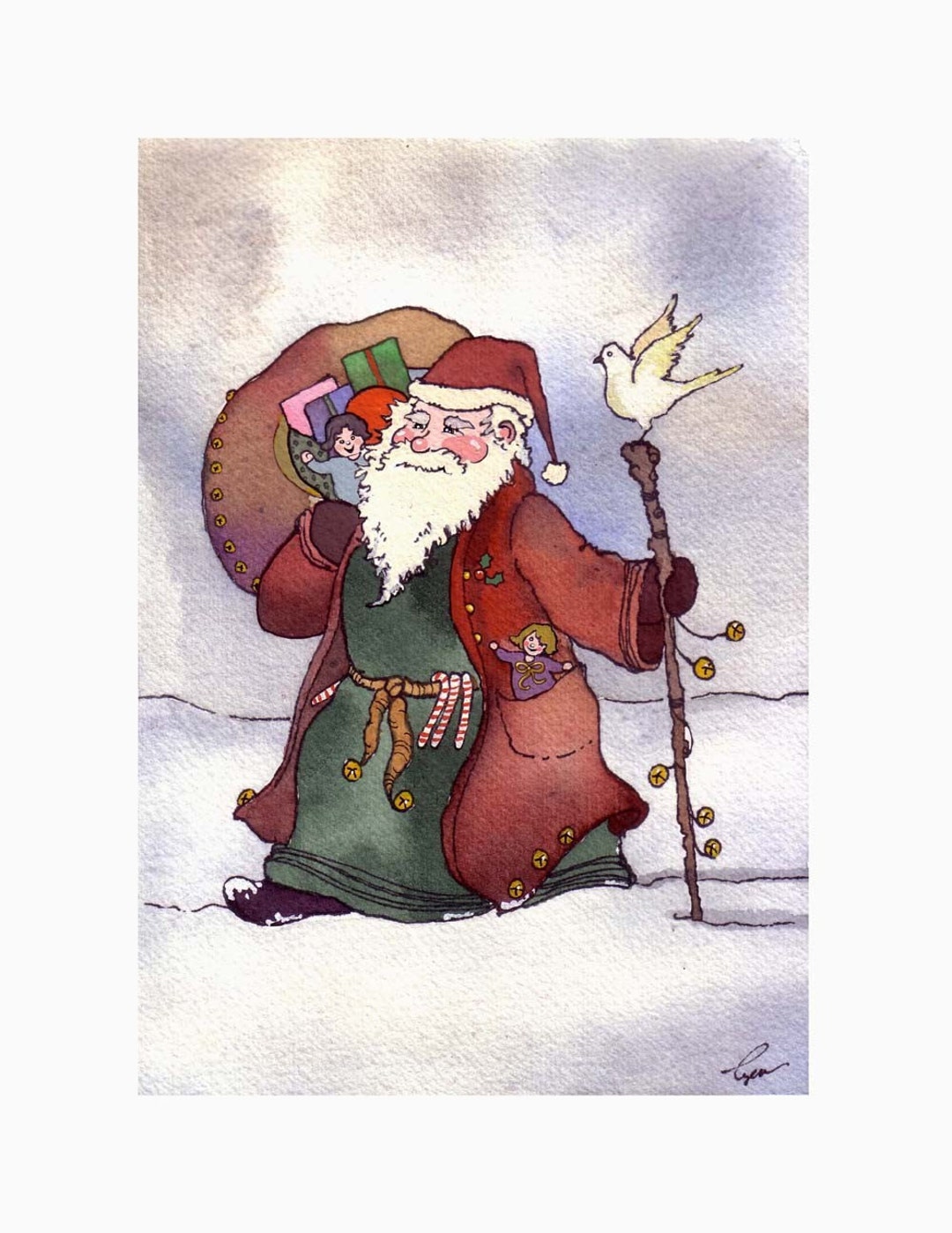 Santa Clause Card, Santa Christmas Greeting Card, Santa Watercolor ...