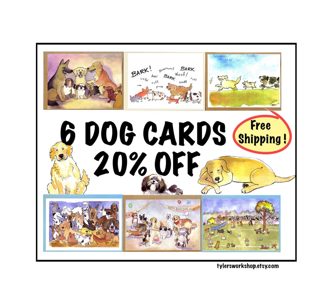 Dog Card Set of 6 Funny Dog Greeting Cards - Dog Birthday Cards - Blank ...