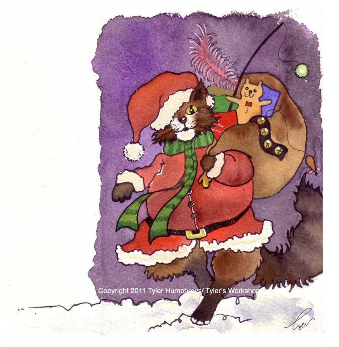 Cat Christmas Card Christmas Greeting Card Cat Art Funny - Etsy