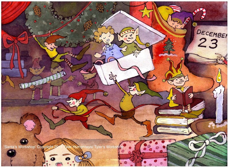 Santa's Workshop Christmas Card Christmas Elves Greeting | Etsy