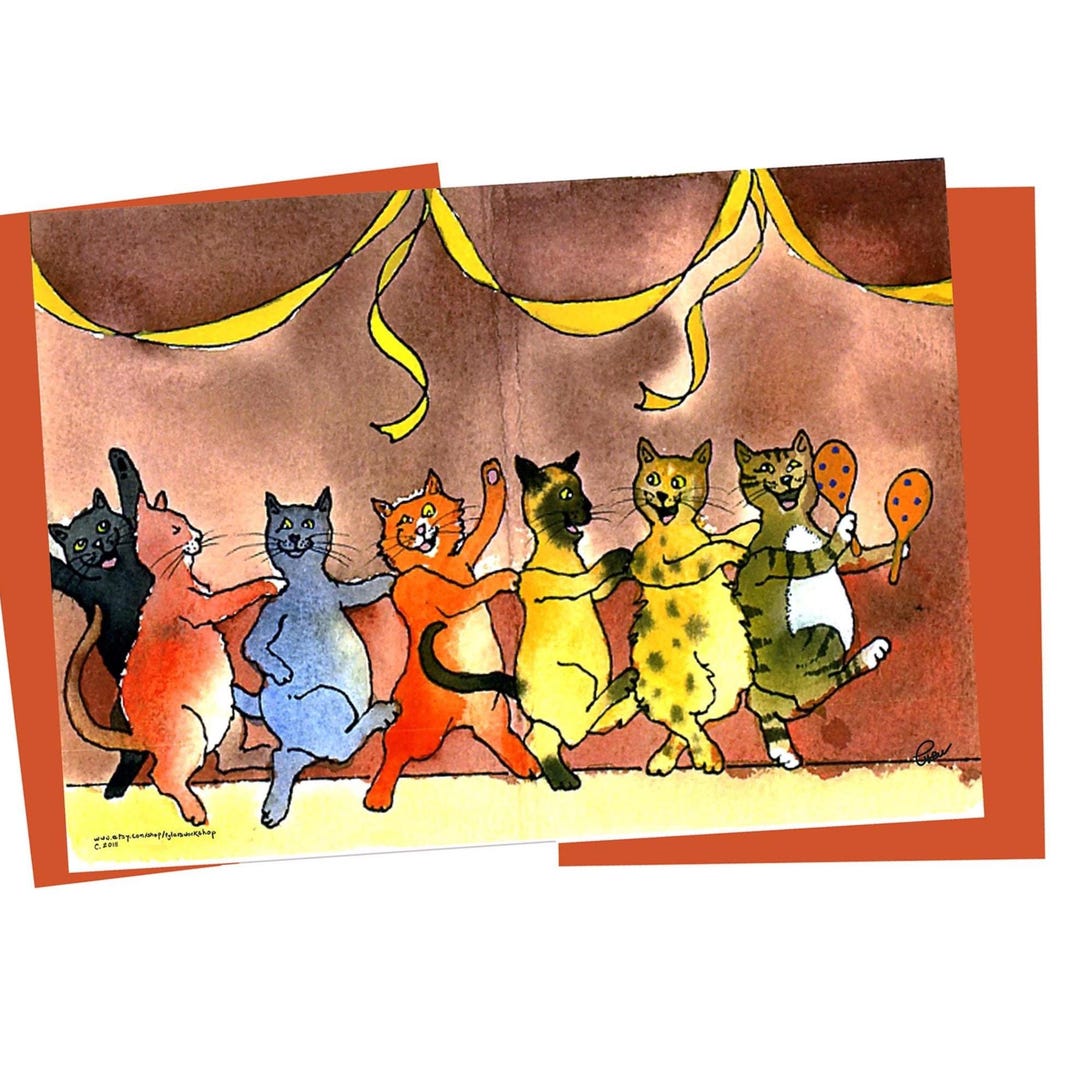 Funny Cat Birthday Card: Conga Line Watercolor Art - Etsy