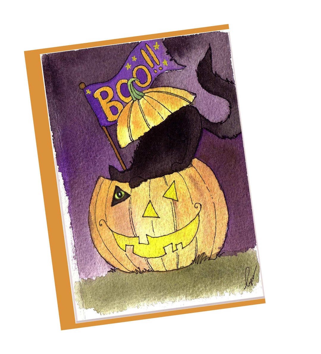 Black Cat Halloween Greeting Card - Halloween Card - Handmade ...