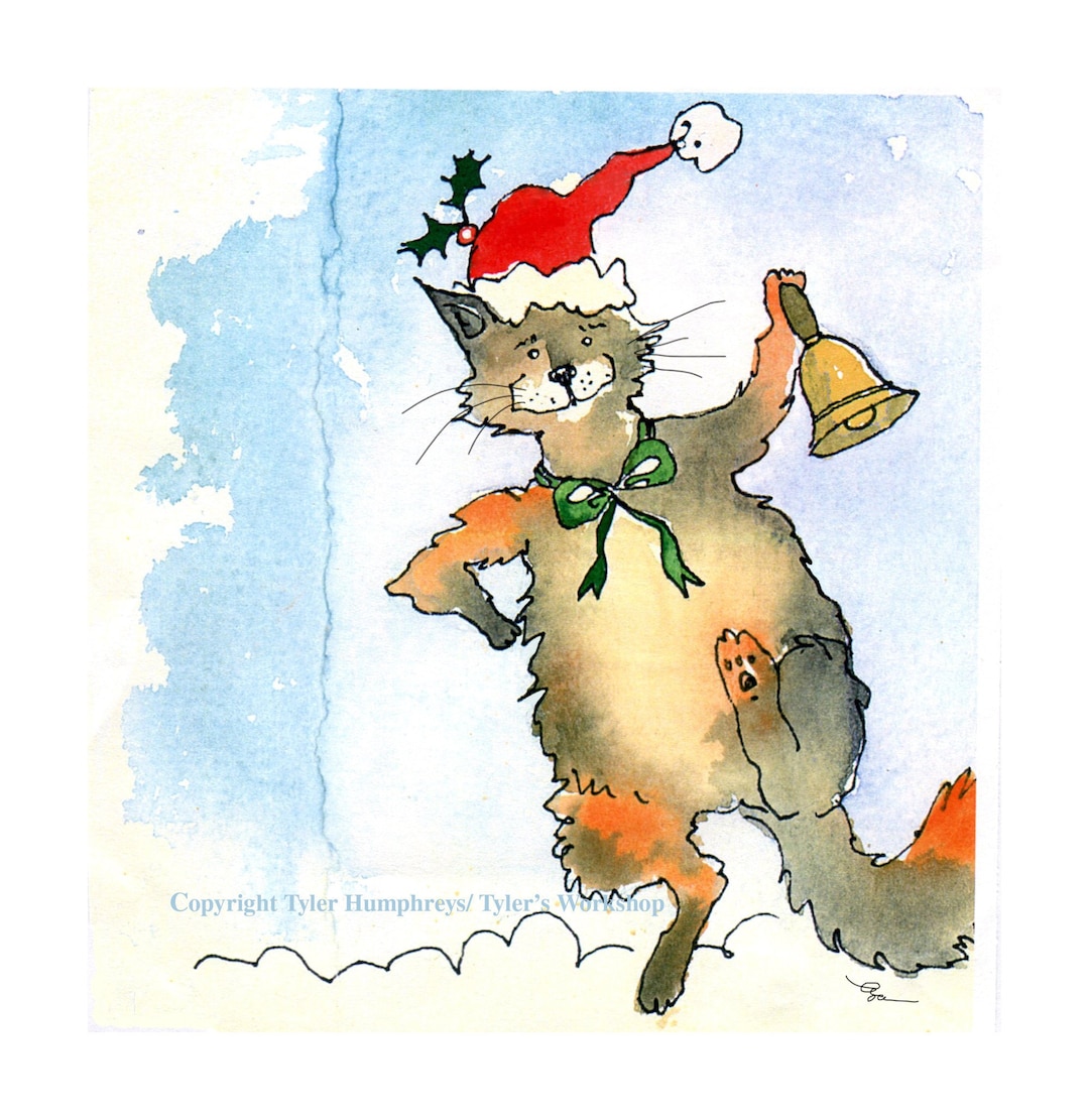 Cat Christmas Card, Funny Calico Cat Christmas Greeting Card, Santa Cat ...
