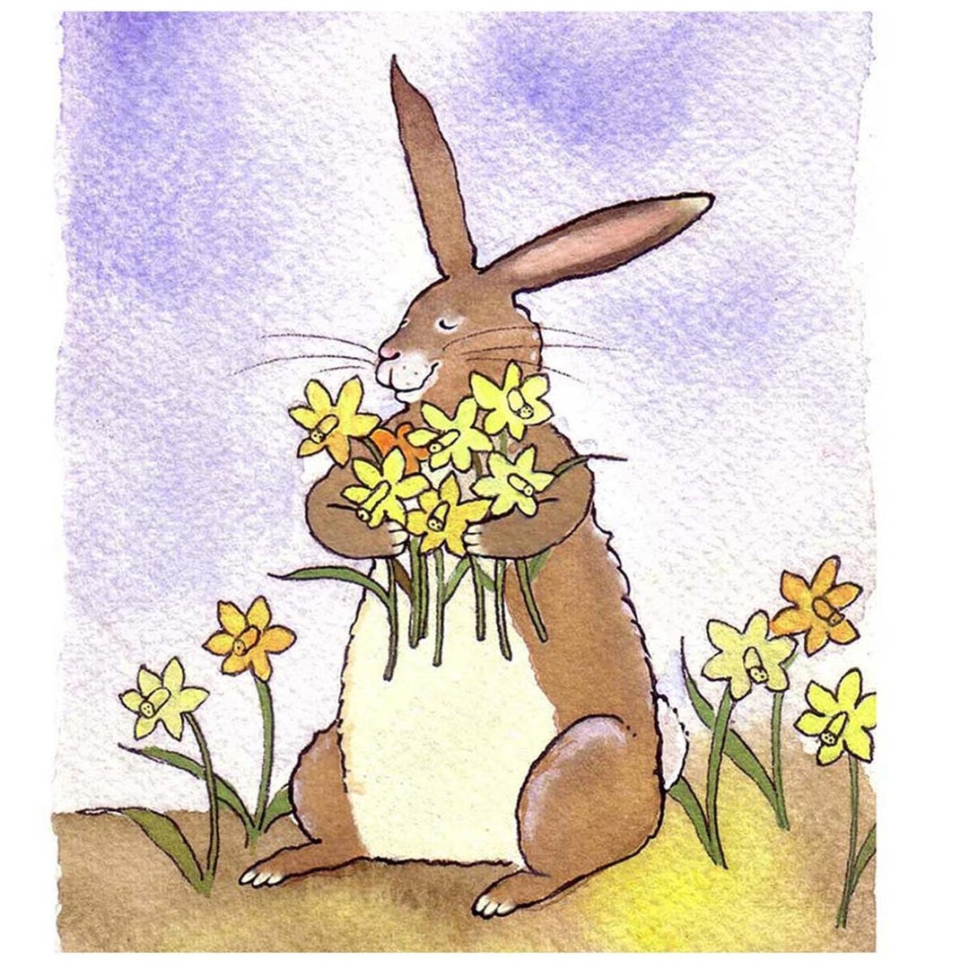 Funny Bunny Easter Card: Daffodil Watercolor Print - Etsy