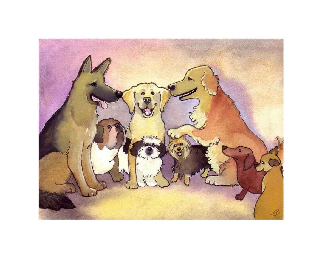 Funny Dog Art Print: 'dog Talk' Watercolor Painting (8x10) - Etsy