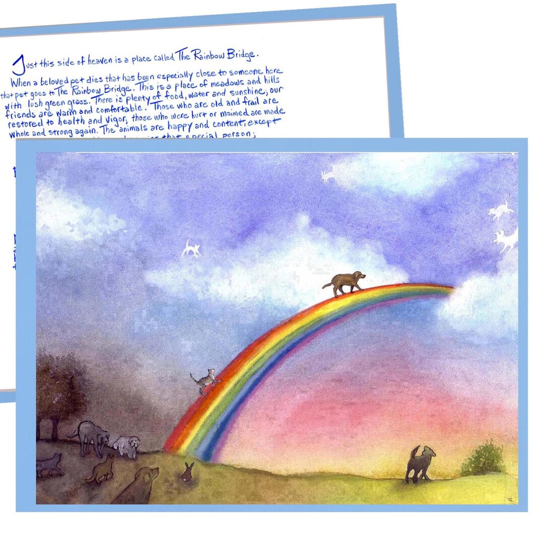 Pet Sympathy Card - Rainbow Bridge Dog or Cat Memorial - Handmade 5x7 ...