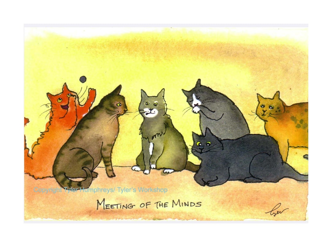 Funny Cat Card - Blank Cat Card - Cat Art - Cat Cartoon Greeting Card ...