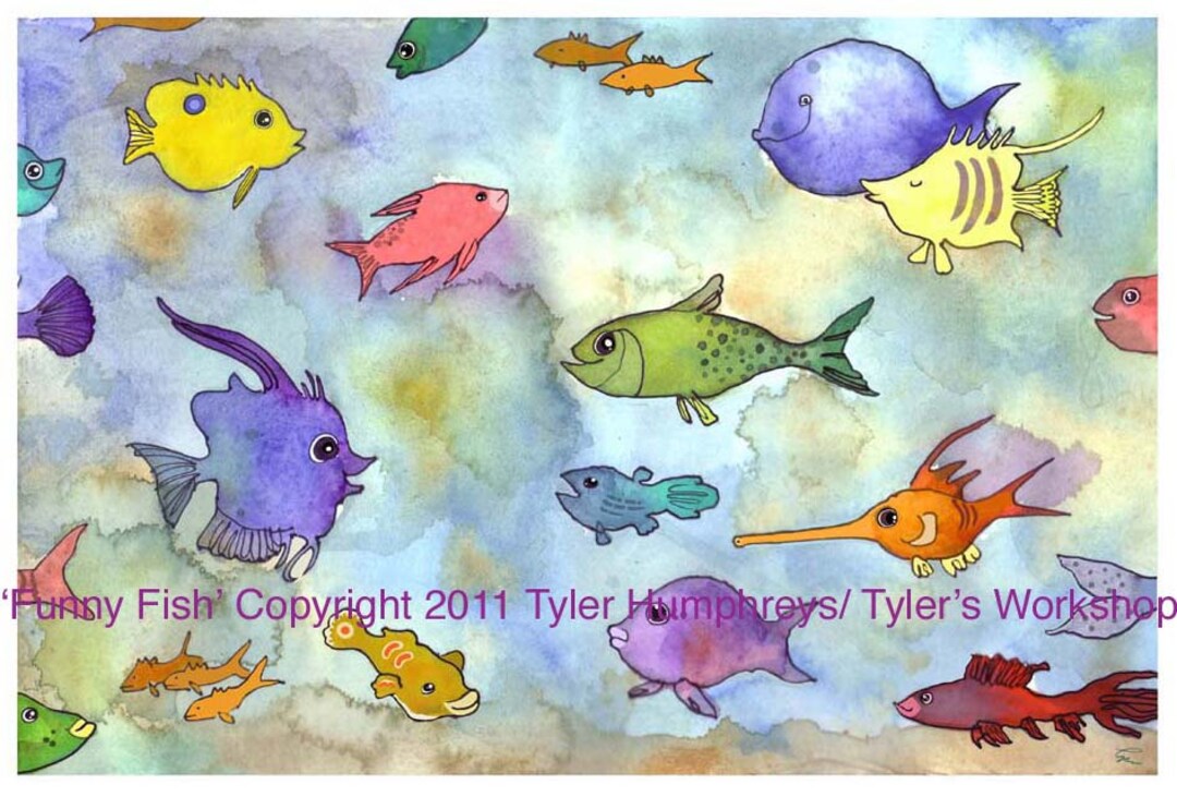 Funny Fish Card Fish Art Greeting Card Watercolor Painting - Etsy