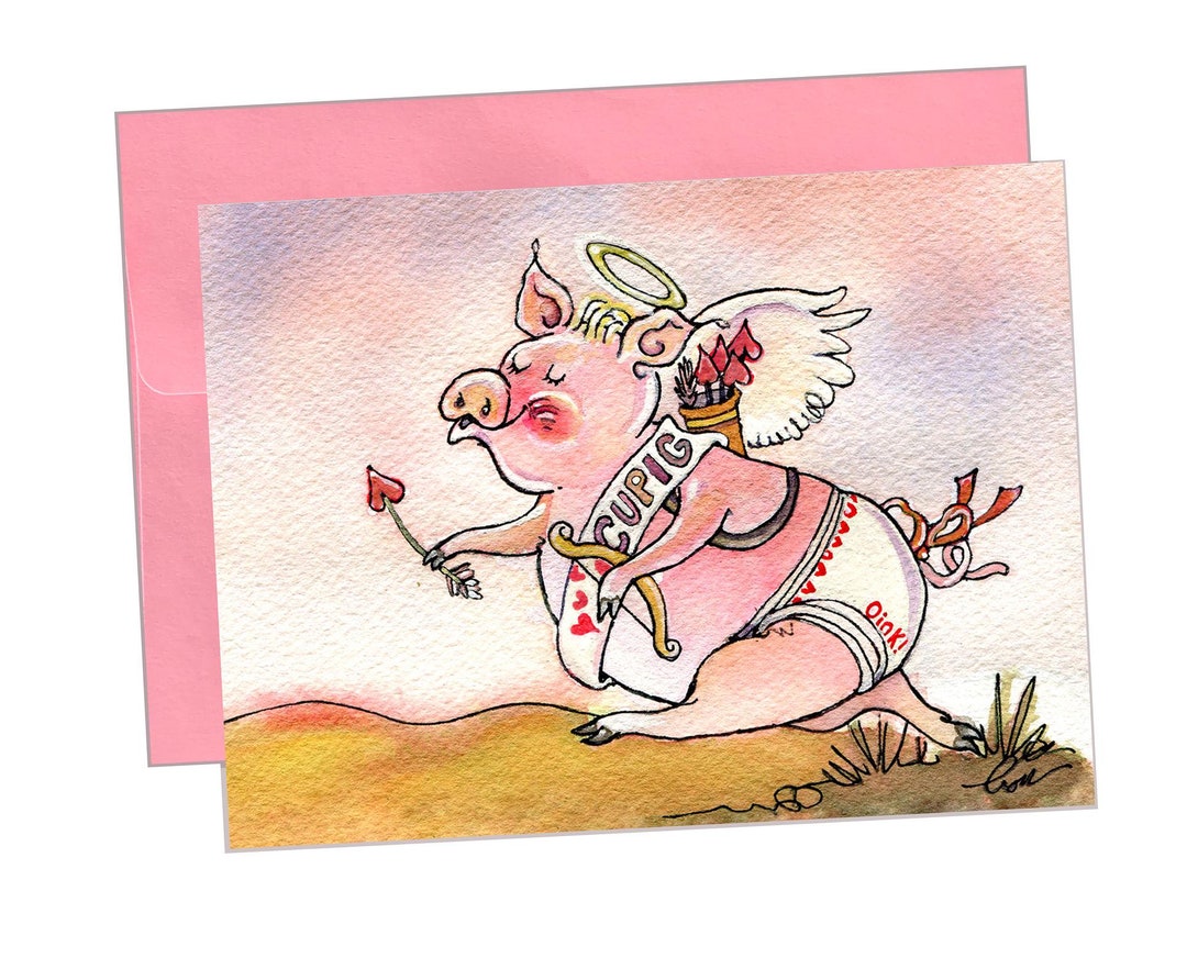 Valentine Card Funny Pig Greeting Card Cupid Valentine Decoration Pig ...