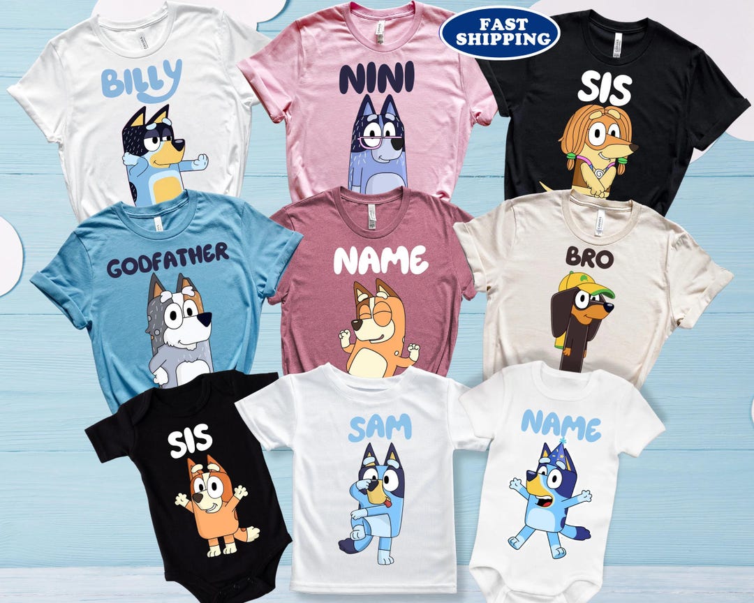 Personalized Bluey Family Matching Shirts, Custom Bluey Birthday Party ...